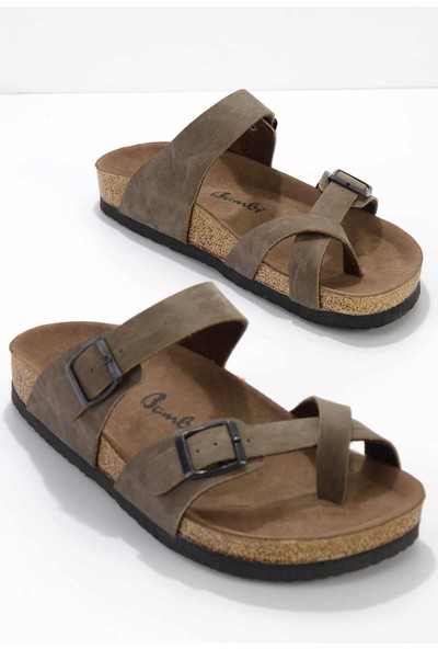 Bambi Vizon Nubuk Kadın Terlik K04956010201