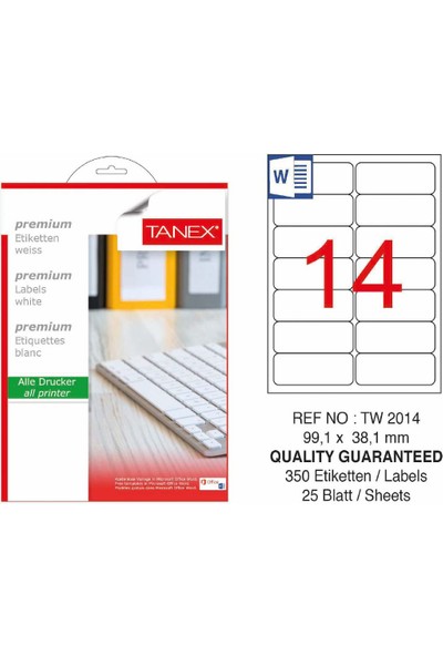 Tanex TW-2014 Laser Etiket 99,1 x 38,1 mm 25'li