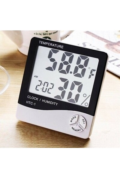 Ata Elektronik Htc-01 Digital Termometre Sıcaklık Isı Nem Ölçer Masa Saati Takvimli
