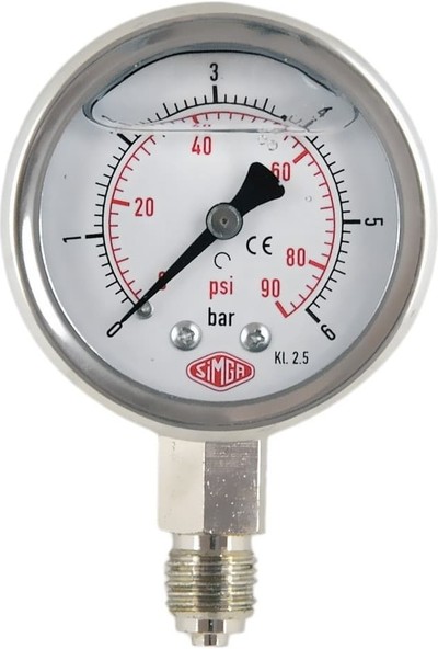 Simga Çap Ø52 mm Alttan Bağlantılı Gliserinli Manometre Simga Çap Ø52 mm Alttan Bağlantılı Gliserinli Manometre