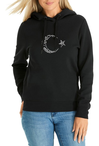 Qivi Türkiye Cumhurıyeti Atatürk Baskılı Siyah Kadın Örme Kapşonlu Sweatshirt Uzun Kol Qivi Türkiye Cumhurıyeti Atatürk Baskılı Siyah Kadın Örme Kapşonlu Sweatshirt Uzun Kol