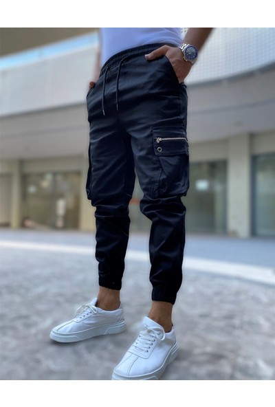 Ohepmoda Dar Kesim Metal Fermuarlı Erkek Kargo Cep Pantolon Siyah Ohepmoda Dar Kesim Metal Fermuarlı Erkek Kargo Cep Pantolon Siyah
