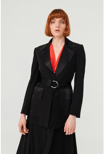 Birelin Saten Cepli, Kemerli Ceket