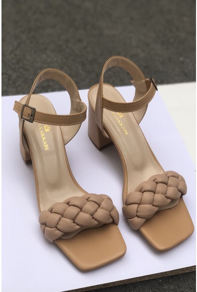 İnan Ayakkabı Küt Burun Örgü Tek Bant Topuklu Ayakkabı