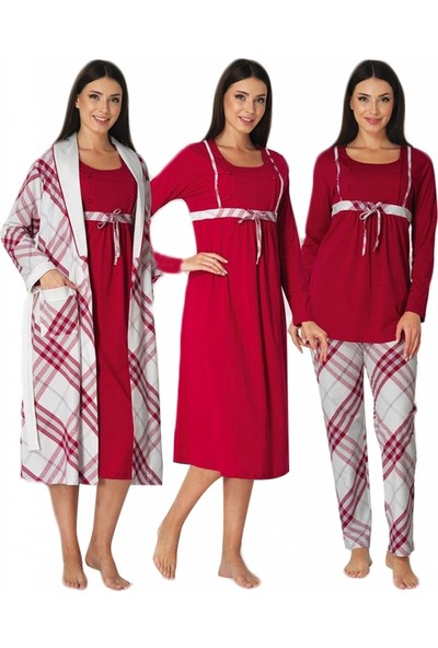 Hamile Çarşısı Effortt 8086 Vişne Sabahlıklı Lohusa Pijama Gecelik 4lü Set Hamile Çarşısı Effortt 8086 Vişne Sabahlıklı Lohusa Pijama Gecelik 4lü Set