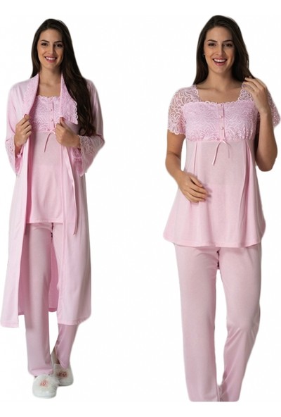 Hamile Çarşısı Carpediem Pembe Uzun Sabahlıklı Lohusa Pijama Takımı 1541 Hamile Çarşısı Carpediem Pembe Uzun Sabahlıklı Lohusa Pijama Takımı 1541
