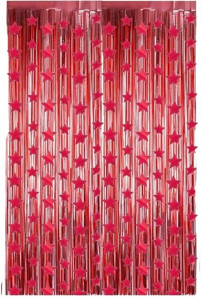 Pandoli Kırmızı Renk Yıldızlı Kapı Perdesi Folyo Dekor Süsü.