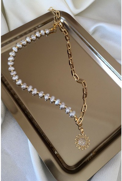 His Takı Kadın Güneş Uçlu İncili Kolye