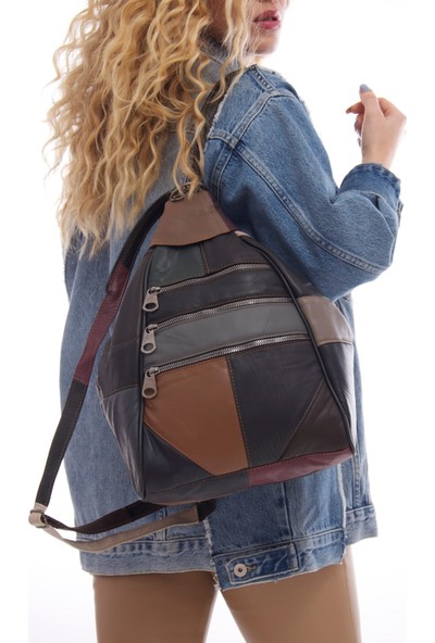 Fume London Çok Renkli Kadın Hakiki Deri Omuz- ve Sırt Çantası FB3108 Fume London Çok Renkli Kadın Hakiki Deri Omuz- ve Sırt Çantası FB3108