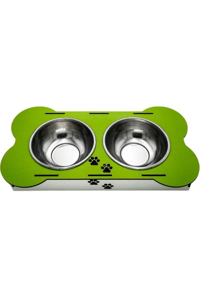 Petinka Ahşap Iki Gözlü Köpek Mama ve Su Kabı Yeşil Renk