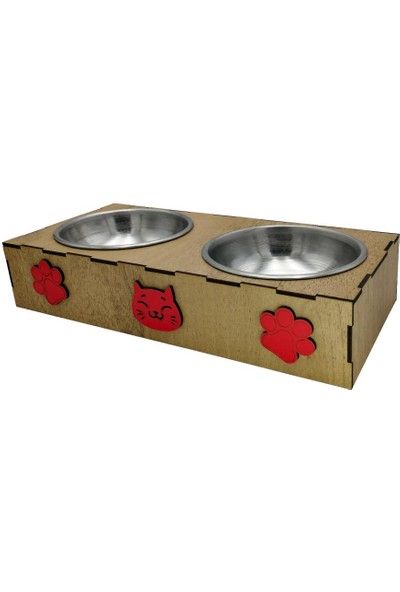 Petinka Ahşap Iki Gözlü Köpek Mama ve Su Kabı Kahverengi Renk