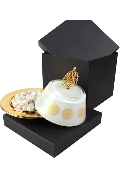 Elsanat Cam Kapaklı Lokumluk Beyaz Onyıldız Kurumsal Hediye