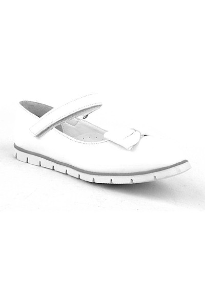 Rakerplus® Rakerplus Beyaz Rugan Fiyonklu Cırtlı Kız Çocuk Babet