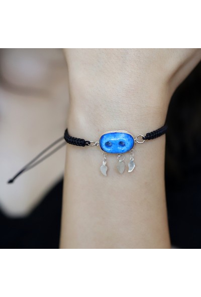 SULTANTELKARİ Siyah Kordonlu 925 Ayar Gümüş Süryani Nazar Boncuğu Bileklik