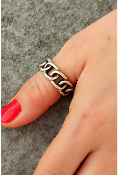 Fildişi Aksesuar Antik Gümüş Kaplama Zincir Şekilli El Yapımı Ayarlanabilir Yüzük Fildişi Aksesuar Antik Gümüş Kaplama Zincir Şekilli El Yapımı Ayarlanabilir Yüzük