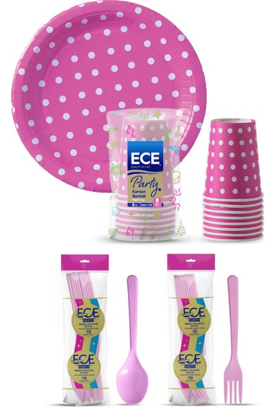 Ece Pembe Puantiyeli Parti Seti 38 Parça Ece Pembe Puantiyeli Parti Seti 38 Parça
