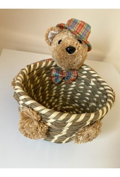 B&B Store Ayıcıklı Yuvarlak Sepet (19 cm Boy)