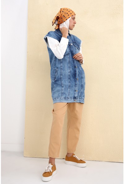 ALLDAY Sırtı Nakışlı Denim Yelek ALLDAY Sırtı Nakışlı Denim Yelek