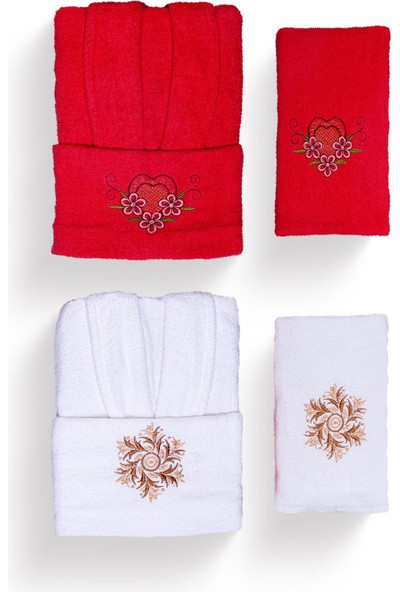 Tafi %100 Pamuklu 6 Parça Nakışlı Aile Bornoz Seti