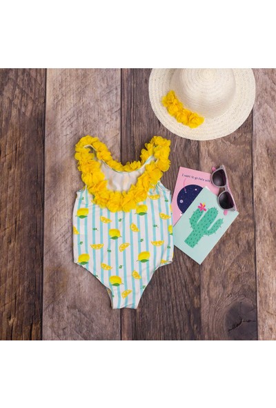 Le Mabelle Mint Çizgili Limon Kız Çocuk Mayo