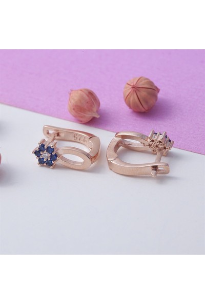 Yantra Silver Mavi Taşlı Çiçek Model Gümüş Çocuk Küpesi