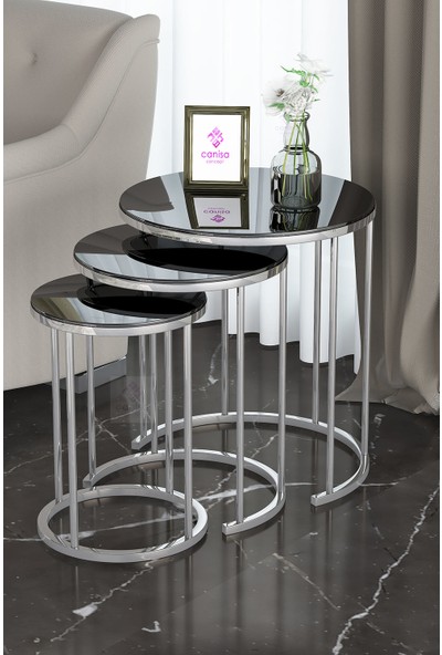 Canisa Concept Canisa Ayça Serisi Temperli Cam 3 Lü Zigon Sehpa Takımı Siyah/gümüş Canisa Concept Canisa Ayça Serisi Temperli Cam 3 Lü Zigon Sehpa Takımı Siyah/gümüş