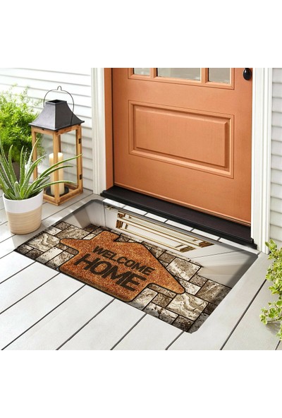 Birce Home Dekoratif Welcome Home Yıkanabilir Kapı Önü Paspası 45 x 70 cm.