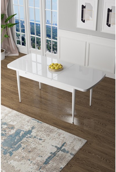 Canisa Concept Canisa Zen Serisi 1.sınıf Mdf Açılabilir Beyaz Mutfak Masası, Yemek Masası