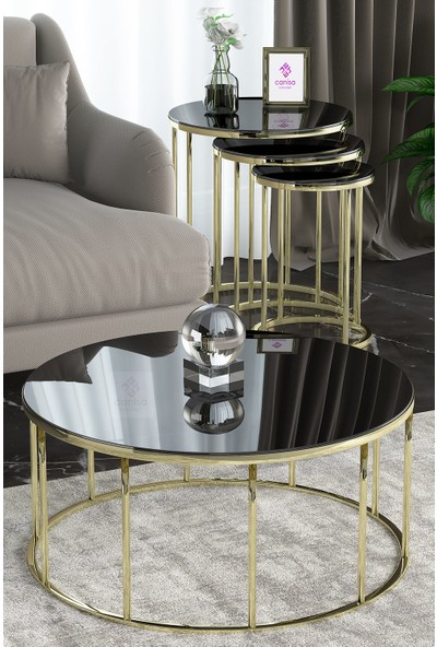 Canisa Concept Canisa Ayça Serisi - Temperli Cam 3 Lü Zigon Sehpa ve Orta Sehpa Takımı Siyah /gold Canisa Concept Canisa Ayça Serisi - Temperli Cam 3 Lü Zigon Sehpa ve Orta Sehpa Takımı Siyah /gold