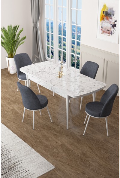 Canisa Concept Canisa Zen Serisi Mdf Açılabilir Beyaz Mermer Desenli Mutfak Masası Takımı+4 Füme Sandalye Canisa Concept Canisa Zen Serisi Mdf Açılabilir Beyaz Mermer Desenli Mutfak Masası Takımı+4 Füme Sandalye