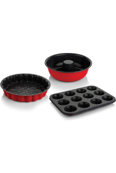 Schafer Arıana Floral Kek Kalıbı Seti 3'lü Kırmızı