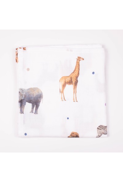 Organik Müslin Örtü Animaux D’afrique 100X100CM Organik Müslin Örtü Animaux D’afrique 100X100CM