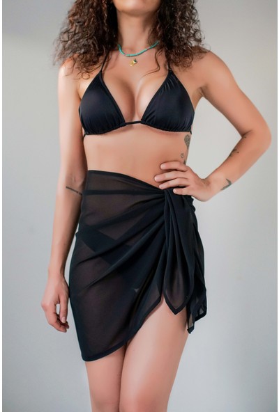 Pistore Siyah Pareo Kadın Plaj Elbisesi Yeni Sezon
