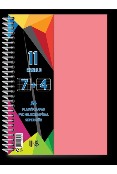 U-Deep A4 Büyük Boy Ayraçlı Spiralli Plastik Kapaklı Defter 7 Kareli + 4 Çizgili U-Deep A4 Büyük Boy Ayraçlı Spiralli Plastik Kapaklı Defter 7 Kareli + 4 Çizgili