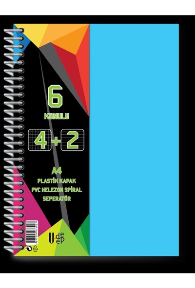 U-Deep A4 Büyük Boy Ayraçlı Spiralli Plastik Kapaklı Defter 4 Kareli + 2 Çizgili U-Deep A4 Büyük Boy Ayraçlı Spiralli Plastik Kapaklı Defter 4 Kareli + 2 Çizgili
