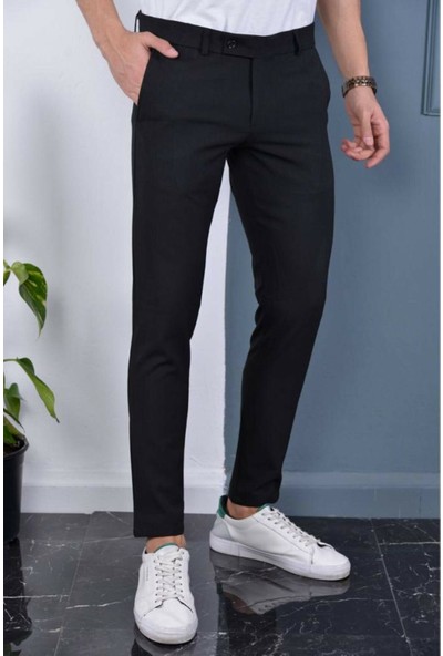 Nacar Çarşı Erkek Dar Paça Slim Fit Siyah Okul Lise Kumaş Pantolon
