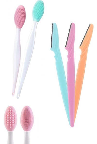 Turkish A2Z Siyah Nokta Gözenek Temizleyici Fırça ve 3'lü Kaş Usturası Kaş ve Vücut Jileti