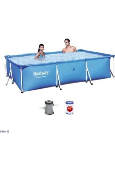 Bestway Dikdörtgen Bahçe Havuzu - 300X201X66 cm - Su Kapasitesi: 3300 Lt (%90 Dolulukta) - Renk: Mavi
