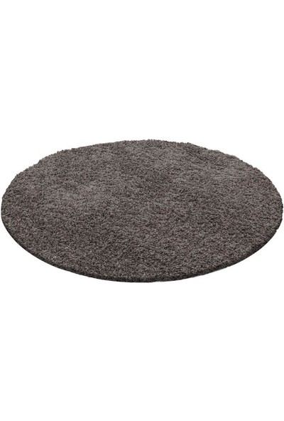 Oves Home Yuvarlak Shaggy Halı 30 mm Uzun ve Yüksek Tüylü Düz Toprak Rengi