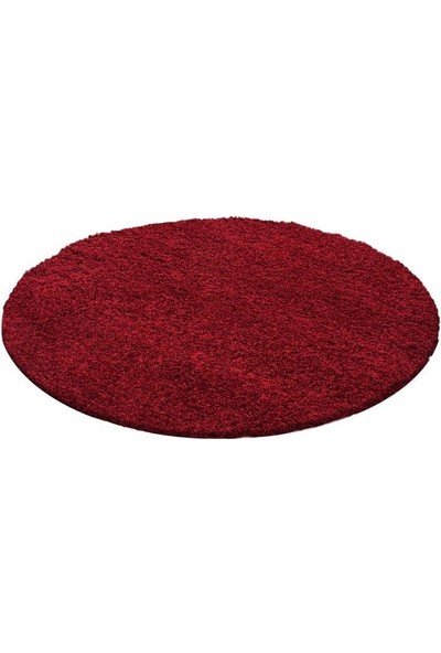 Oves Home Yuvarlak Shaggy Halı 30 mm Uzun ve Yüksek Tüylü Düz Kırmızı Renkli
