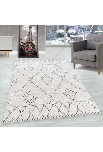 Oves Home Modern Yumuşak Salon Halısı Berber Stil Kilim Desenli Halı Krem Oves Home Modern Yumuşak Salon Halısı Berber Stil Kilim Desenli Halı Krem
