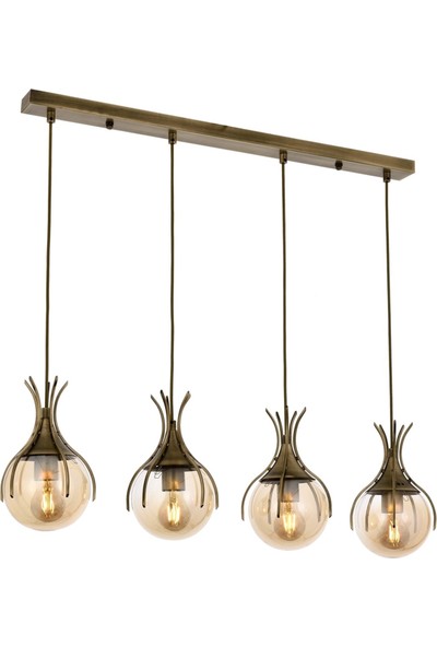 Avonnı AV-60161-4EY Eskitme Kaplama Modern Avize, E27, Metal, Cam, 70X13CM