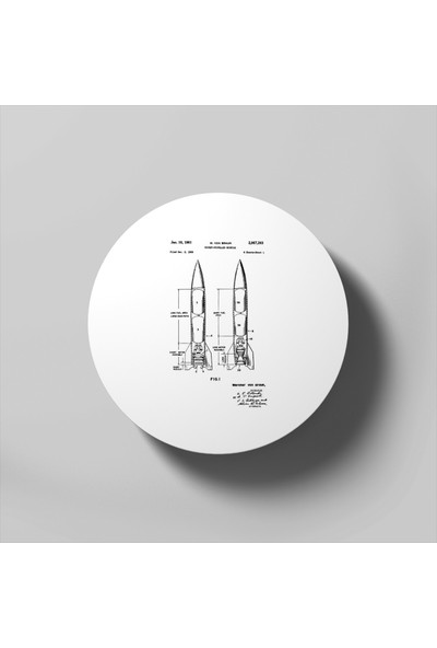 Fizello Wernher Von Braun Rocket Propelled Missile Patent Drawing Bardak Altlığı Fizello Wernher Von Braun Rocket Propelled Missile Patent Drawing Bardak Altlığı