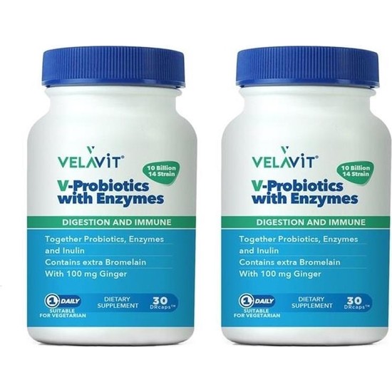 Velavit V-Probiotics - With Enzymes 30 Tablet - 2 Adet- Fiyatı