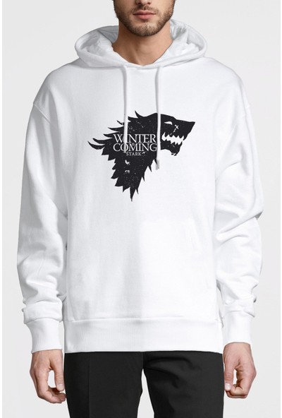 Qivi Game Of Thrones Baskılı Beyaz Erkek Örme Kapşonlu Sweatshirt Uzun Kol Qivi Game Of Thrones Baskılı Beyaz Erkek Örme Kapşonlu Sweatshirt Uzun Kol