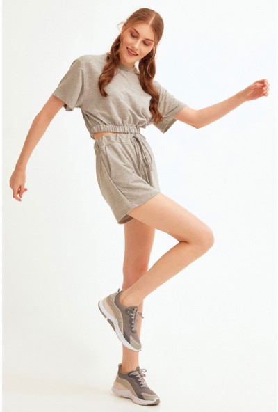 FullaModa Beli Lastikli Şortlu Takım