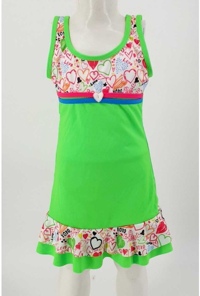 Sam Kız Çocuk Elbise Mayo Kalp Desenli Sam Kız Çocuk Elbise Mayo Kalp Desenli