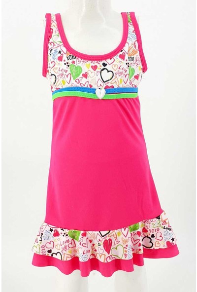 Sam Kız Çocuk Elbise Mayo Kalp Desenli Sam Kız Çocuk Elbise Mayo Kalp Desenli