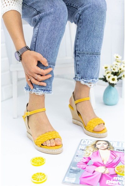 Papuçlarım Aden Limon Süet Kadın Dolgu Topuk Ayakkabı Papuçlarım Aden Limon Süet Kadın Dolgu Topuk Ayakkabı