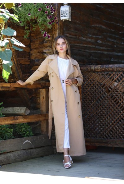 Mmo Design Kadın Cep Detaylı Kuşaklı Bej Trençkot